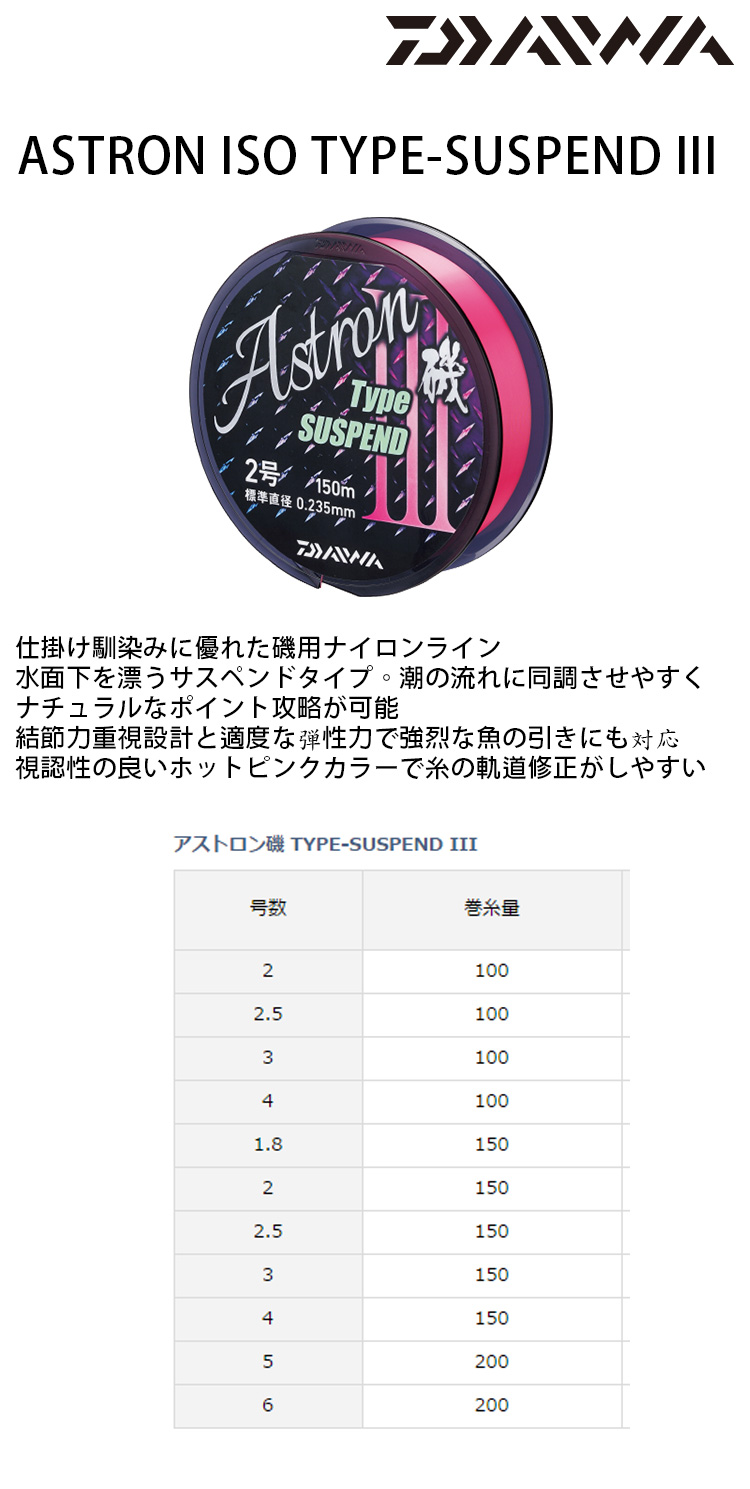 DAIWA ASTRON 磯 TYPE-SUSPEND III 200M #5.0 #6.0 [尼龍線] [磯釣母線] - 漁拓釣具官方線上購物平台
