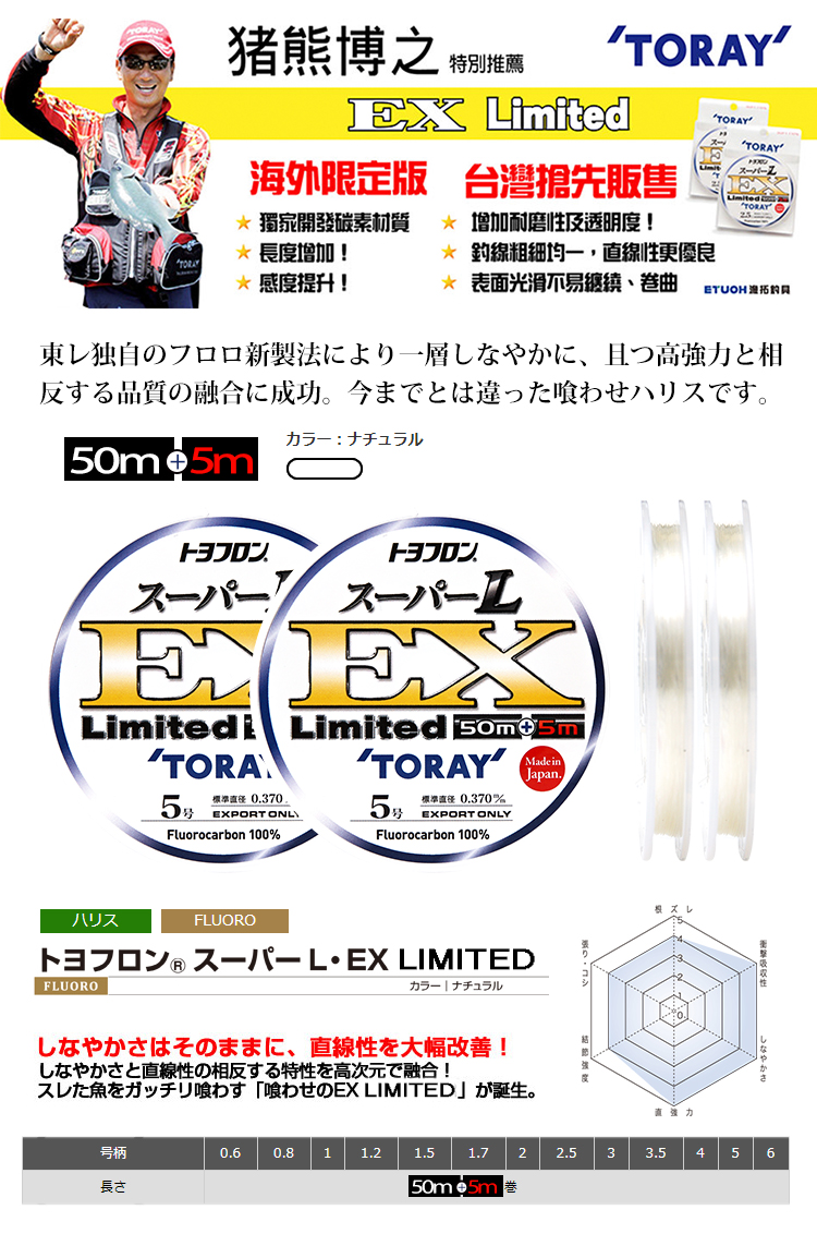 TORAY スーパーL EX LIMITED 50M+5M #0.6 - #1.0 [碳纖線] - 漁拓釣具官方線上購物平台